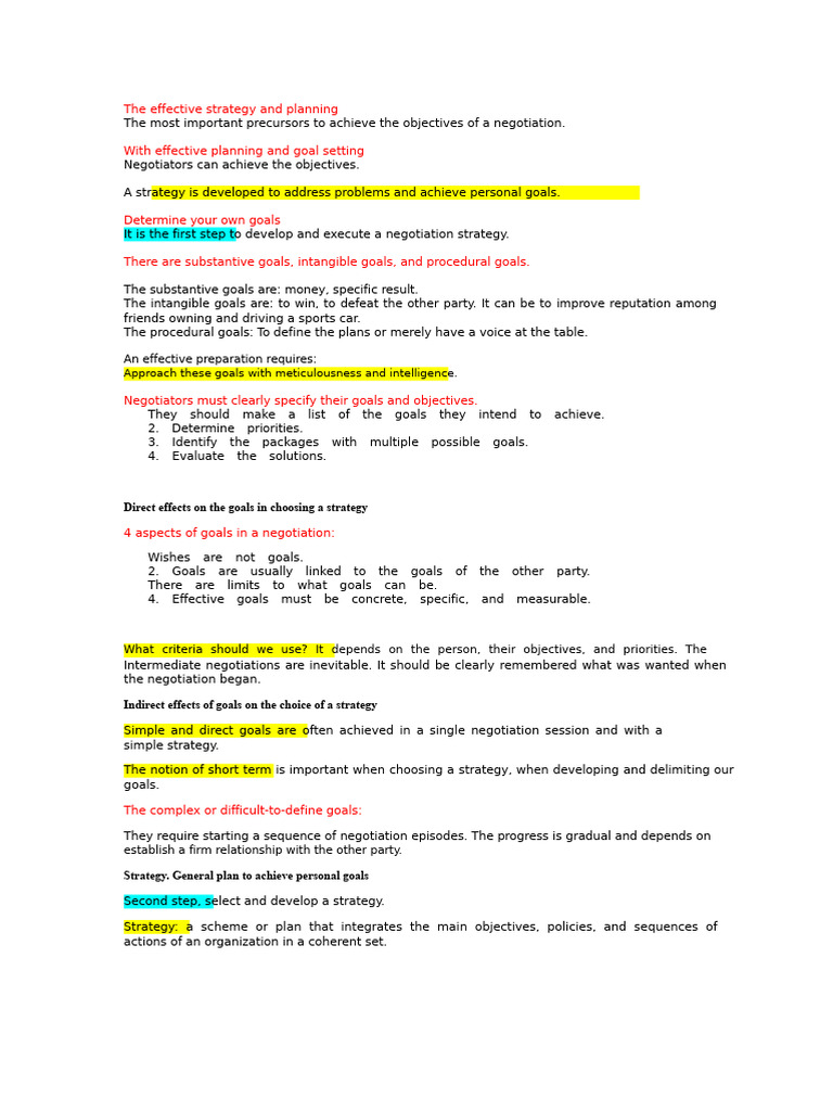 Questionnaire 4 - Negotiation | PDF | Negotiation | Goal