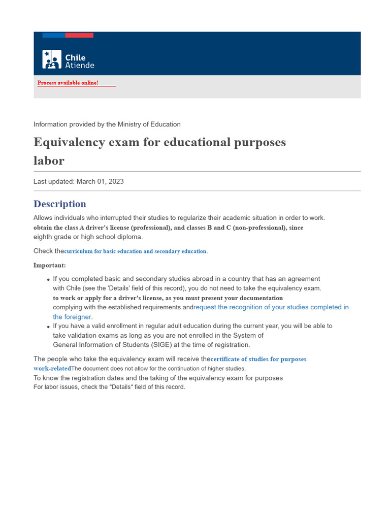 Equivalence Exam of Studies For Employment Purposes | PDF | Driver's ...
