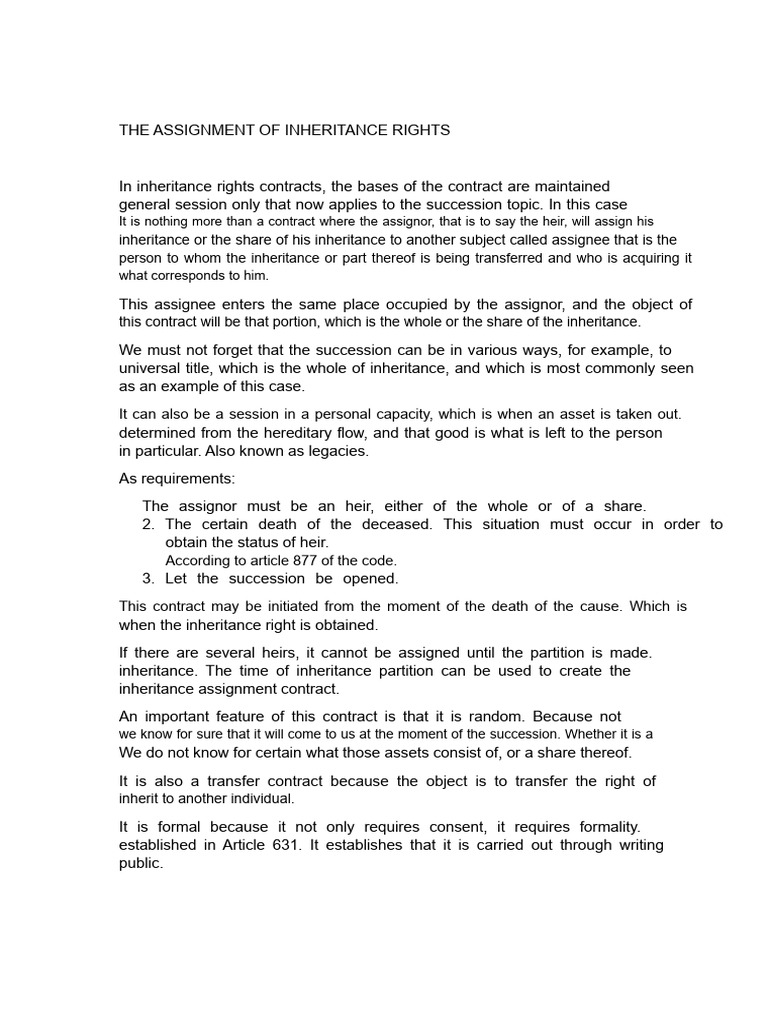 THE ASSIGNMENT OF INHERITANCE RIGHTS in Panama | PDF | Assignment (Law ...
