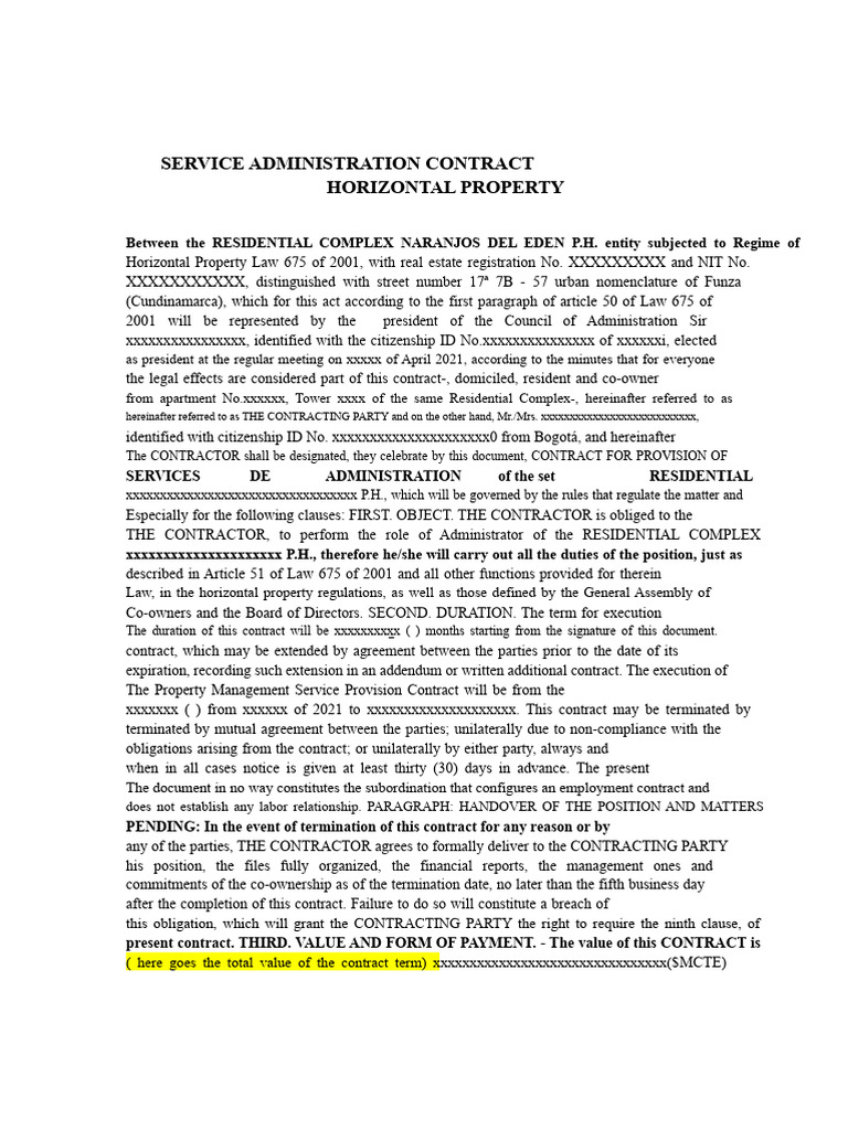 Administration Contract for Naranjos P.H. | PDF | Board Of Directors ...