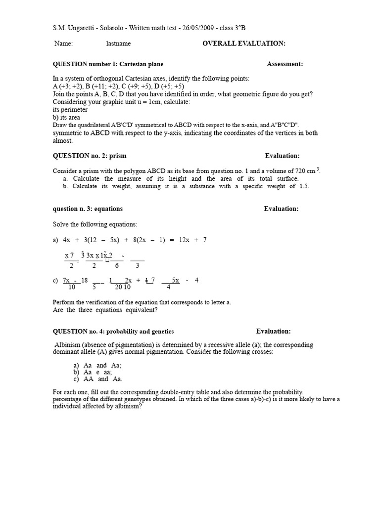 Written Mathematics Test | PDF
