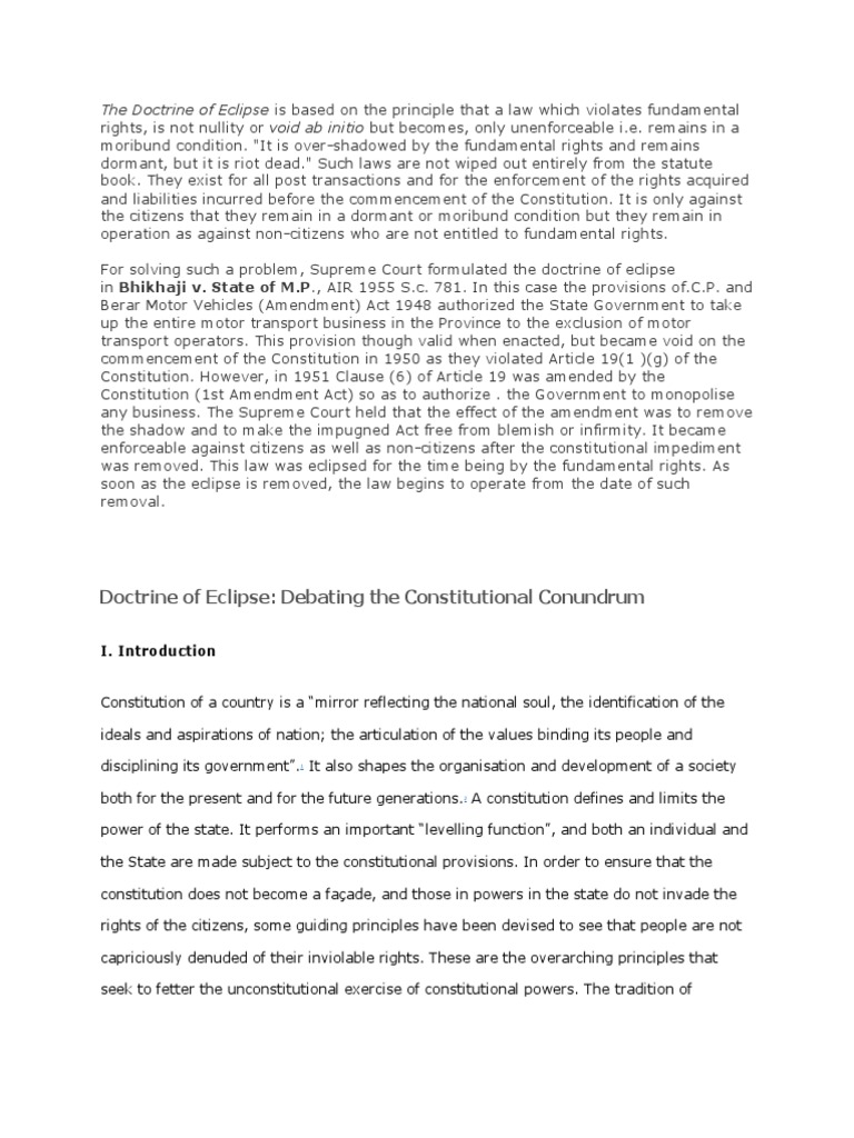 The Doctrine of Eclipse | PDF | Fundamental Rights | United States ...