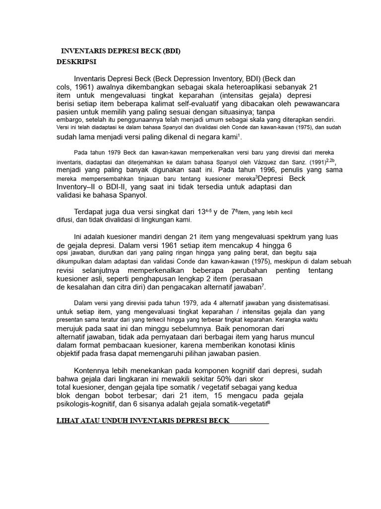 Panduan Inventaris Depresi Beck (BDI) | PDF