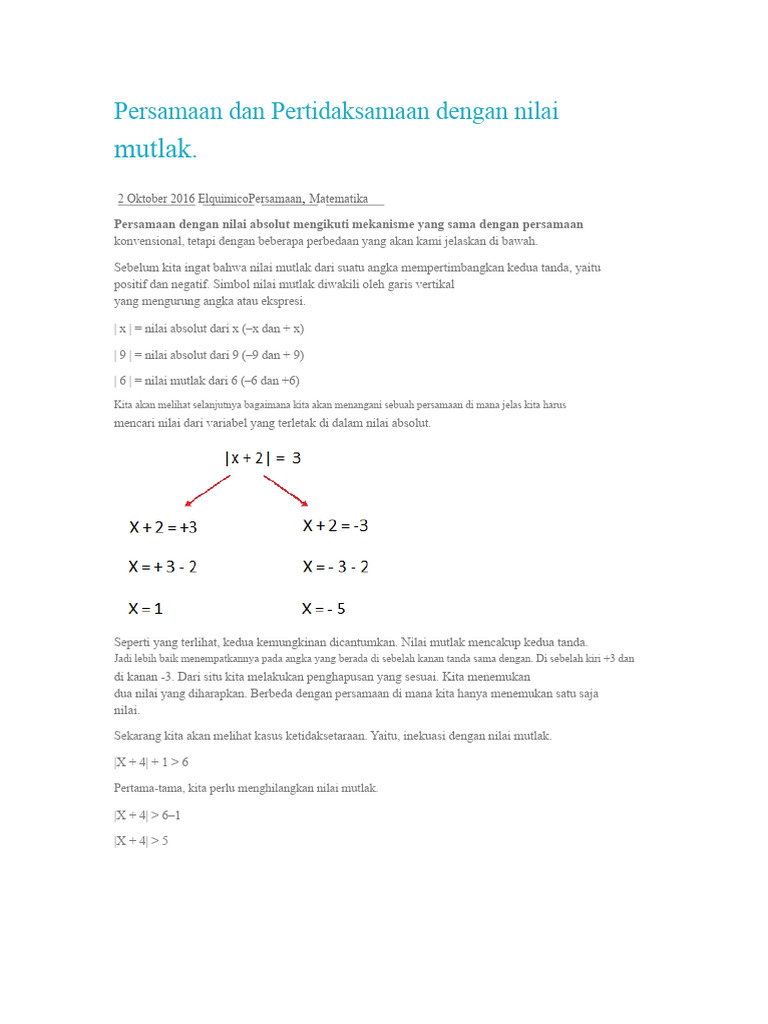Persamaan Dan Ketidaksamaan Dengan Nilai Mutlak | PDF