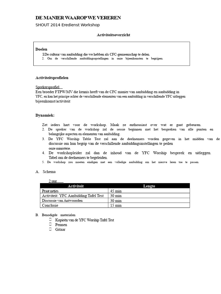 2014 Aanbidding Workshop | PDF