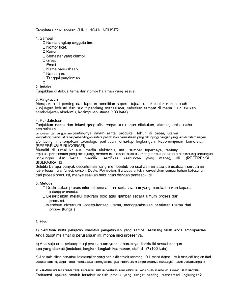 Template Laporan Kunjungan Industri | PDF
