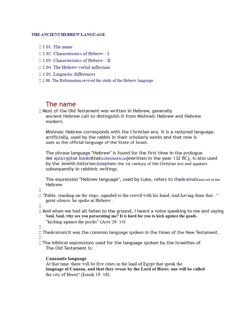 The Ancient Hebrew Language | PDF | Hebrew Language | Bible