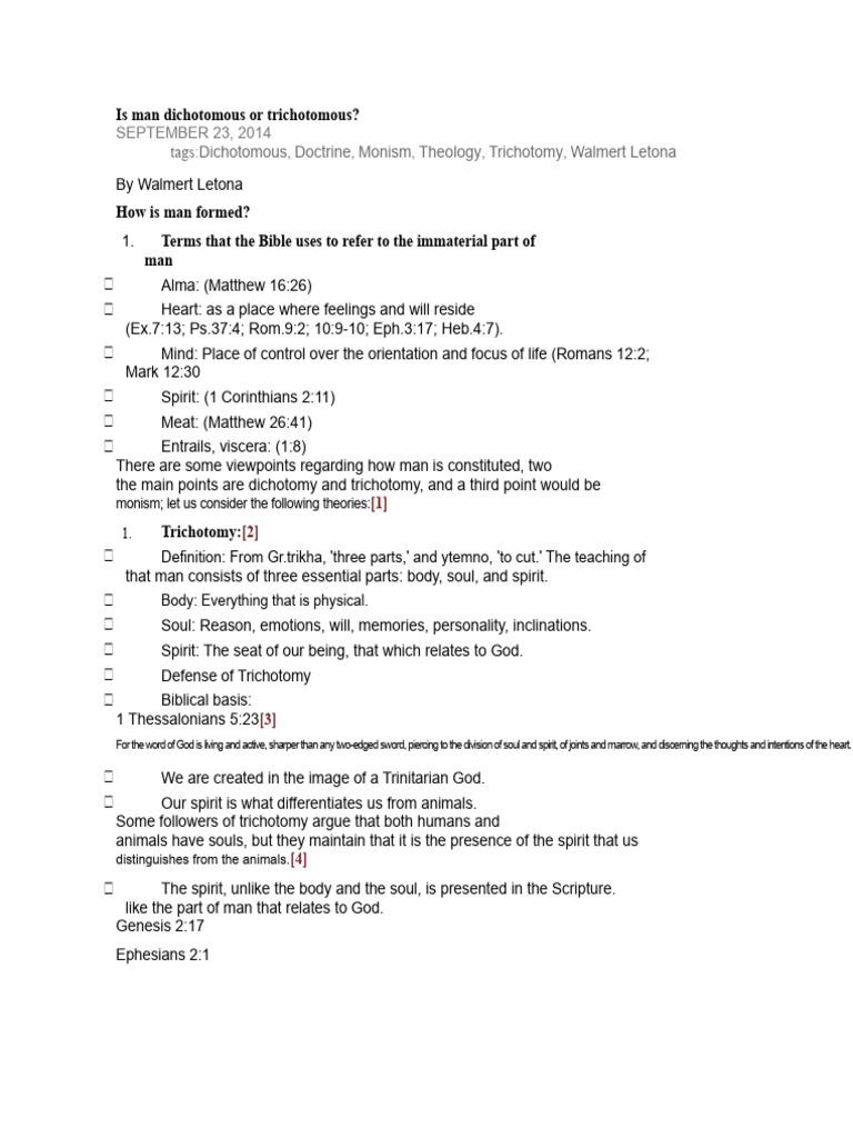 Trichotomy vs. Dichotomy in Humanity | PDF | Soul | Bible