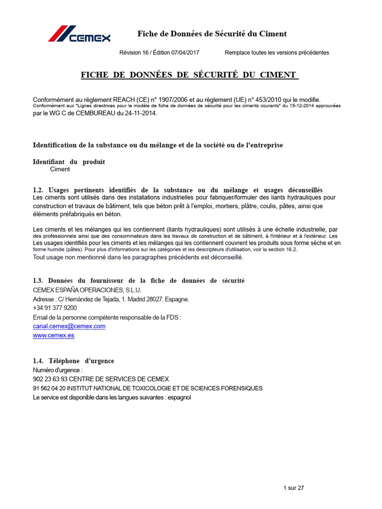 Fiche Technique Ciment Cemex | PDF | Ciment | Béton