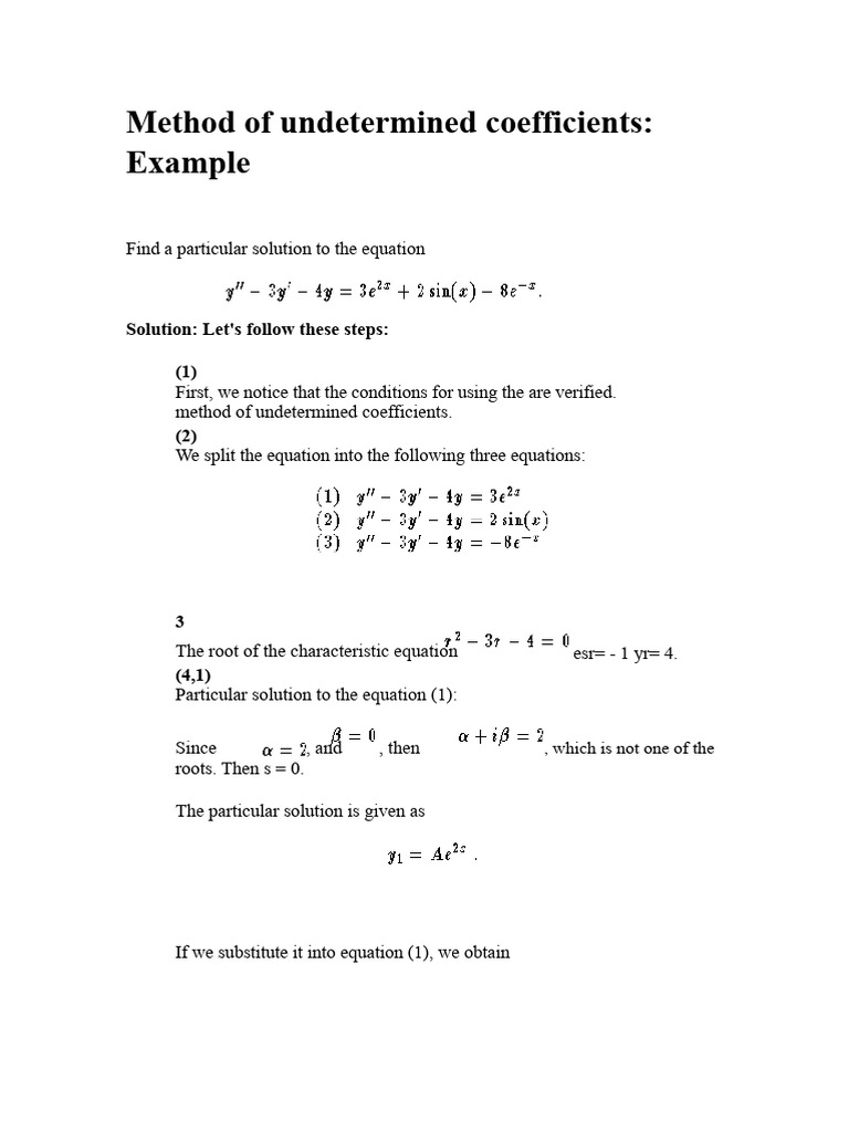 Method Of Undetermined Coefficients Pdf
