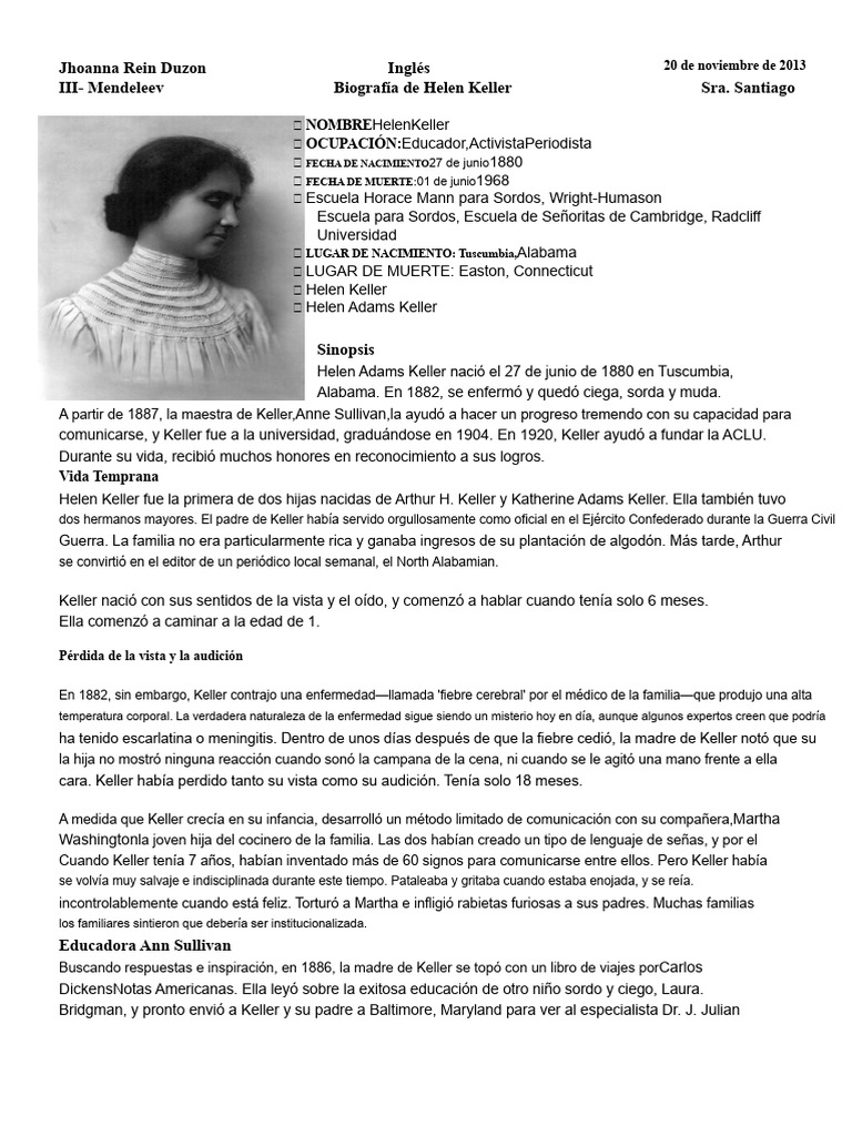 Biografía de Helen Keller: Vida y Logros | PDF | Helen Keller