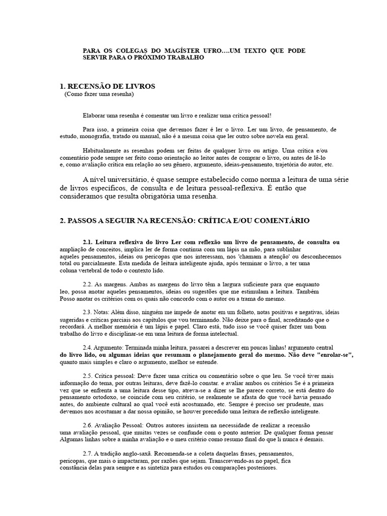 como fazer uma resenha de um livro e exemplo | PDF | Família | Pensamento