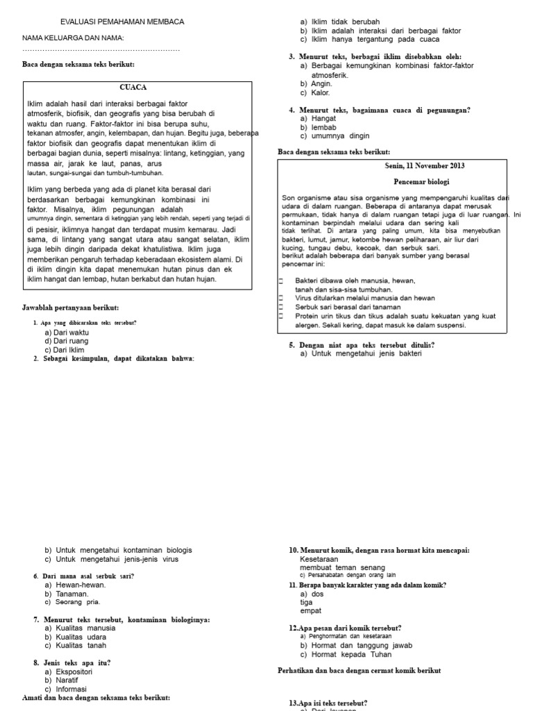 239210963-Evaluasi-Pemahaman-Membaca.docx | PDF