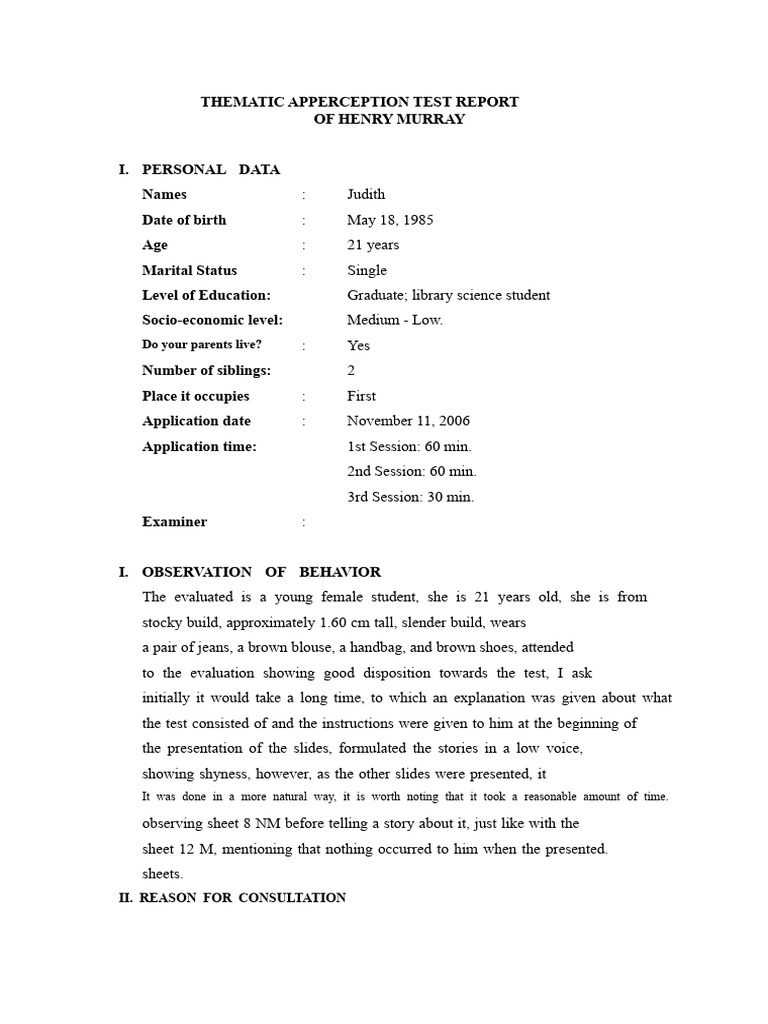 Thematic Apperception Test Analysis | PDF | Sleep | Nostalgia