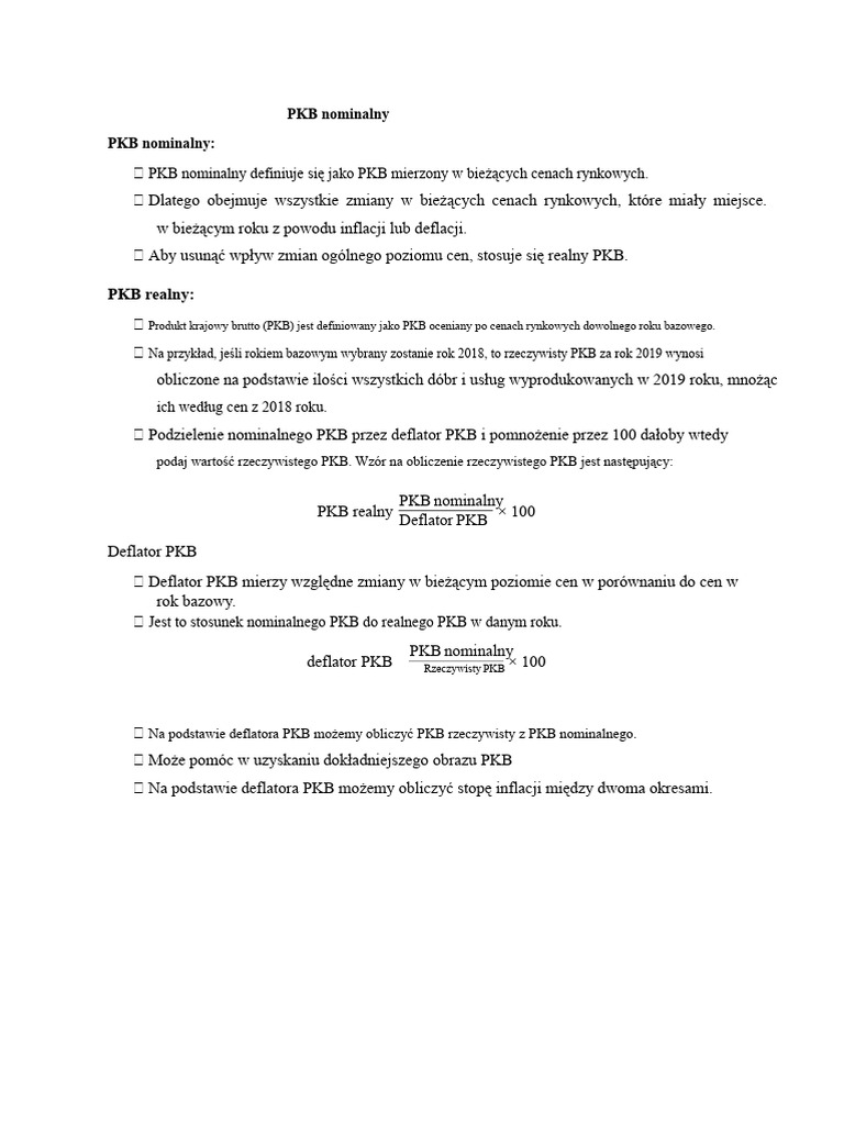 PKB Nominalny, PKB Realny I Deflator PKB | PDF