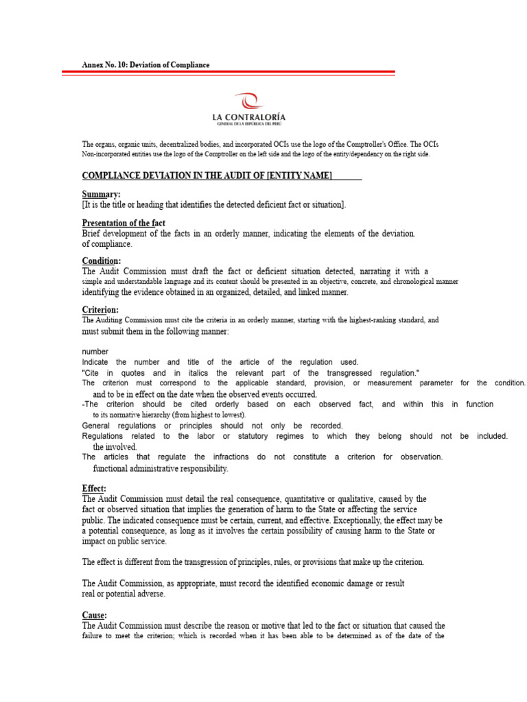 Annex No. 10 - Compliance Deviation | PDF | Audit | Regulatory Compliance