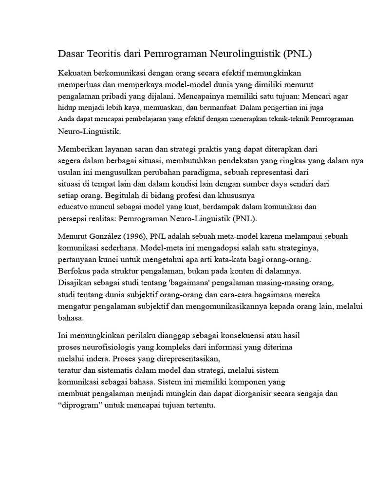 Dasar Teoritis Pemrograman Neurolinguistik | PDF