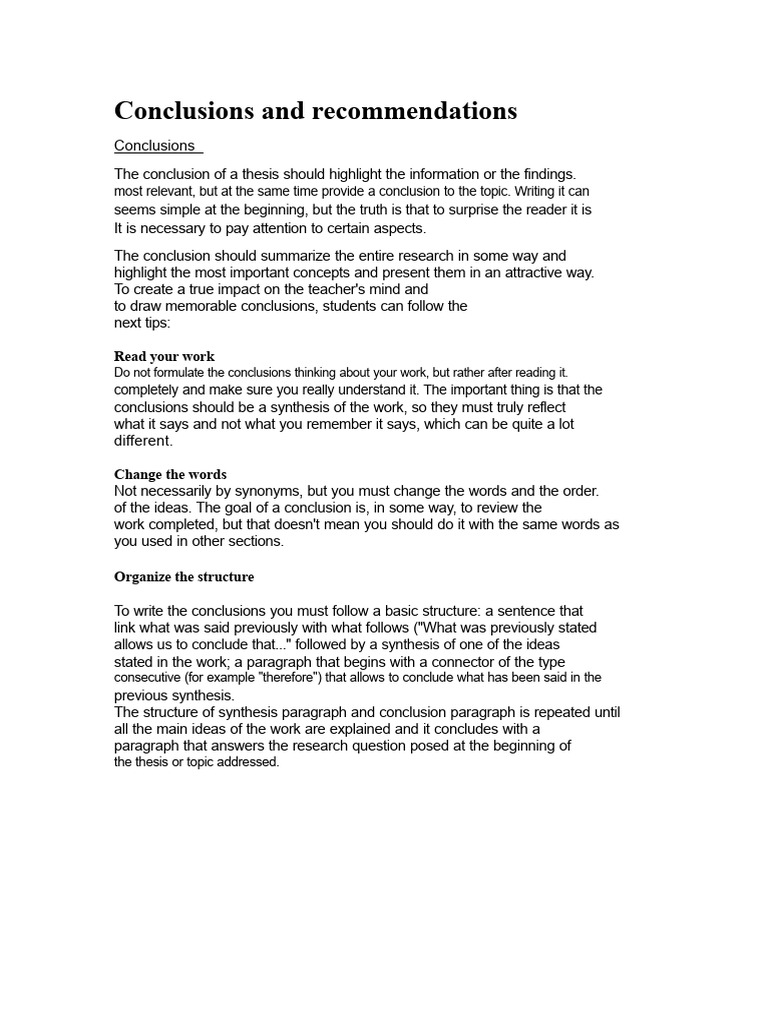Conclusions and Recommendations According To APA | PDF | Apa Style | Thesis