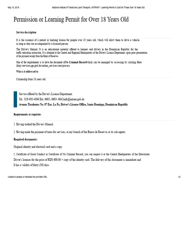 Learning Permit or License For Individuals Over 18 Years Old PDF | PDF | Driver's License ...