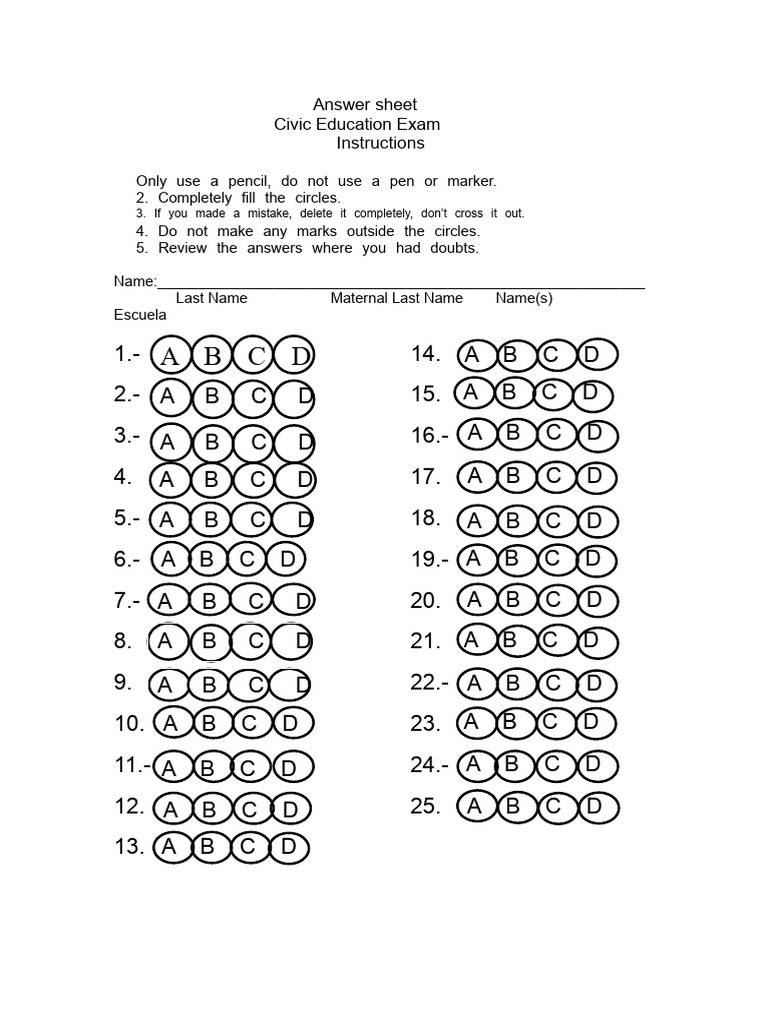 Answer Sheet | PDF