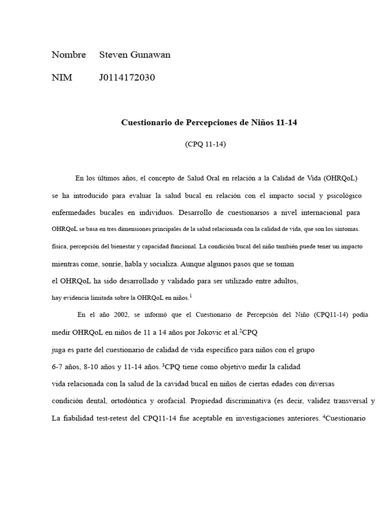 Cuestionario de Percepciones Infantiles Steven | PDF | Escala Likert | Boca