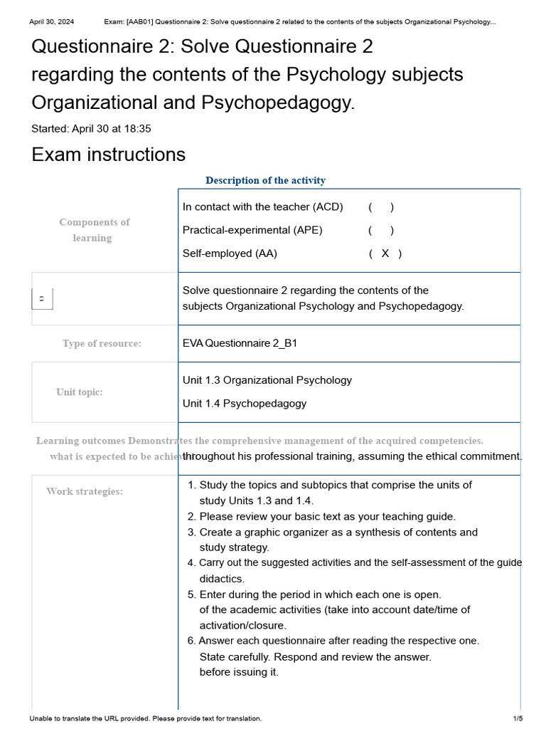 Organizational Psychology Exam Questionnaire | PDF | Educational ...