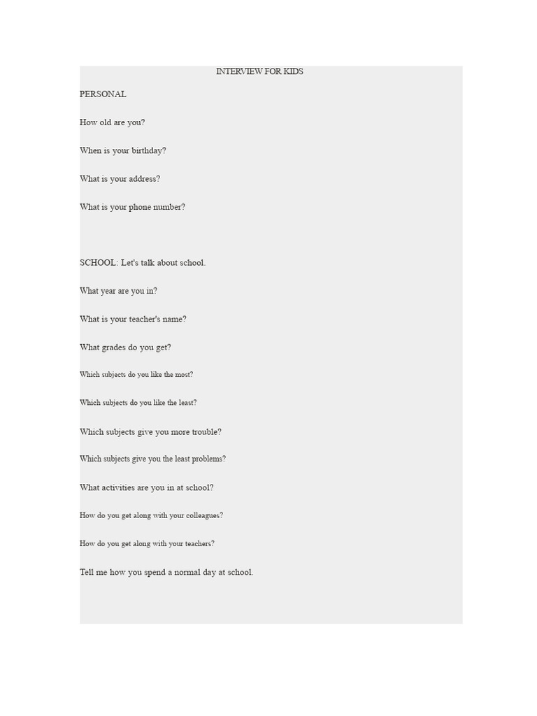 Interview For Children Psychology | PDF | Psychology | Behavioural Sciences
