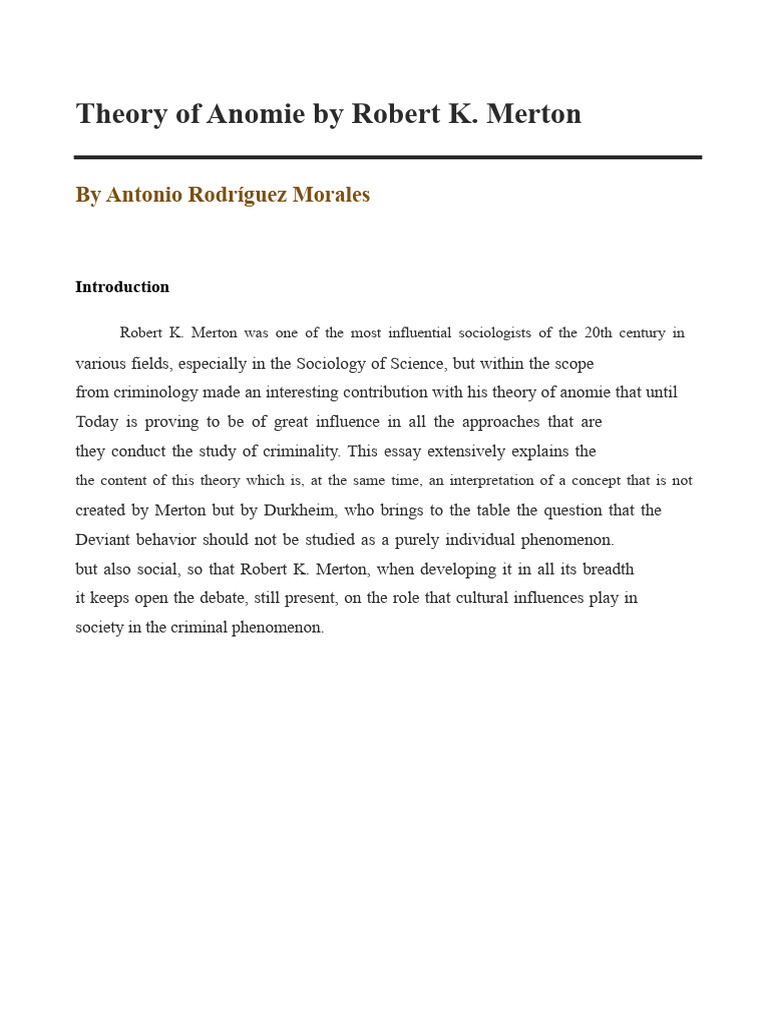 Merton's Anomie Theory Explained | PDF | Deviance (Sociology) | Sociology