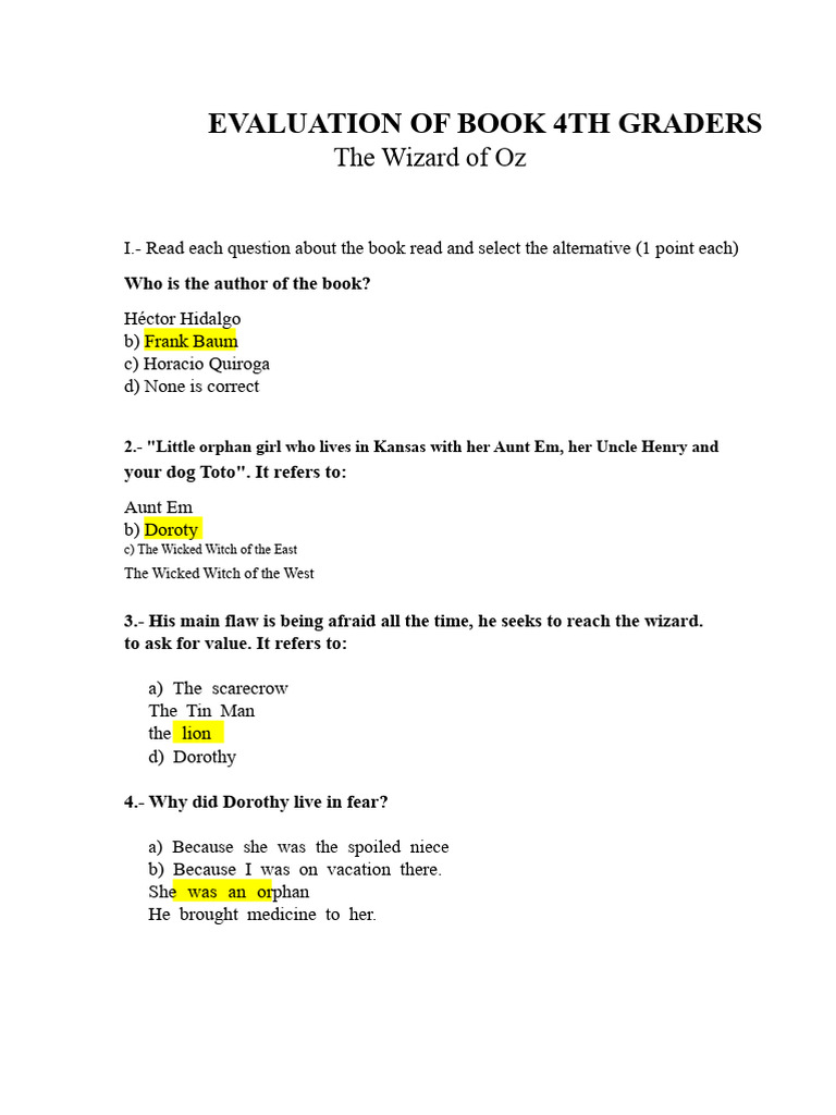 Test Book The Wizard of Oz | PDF | Dorothy Gale | Tin Woodman