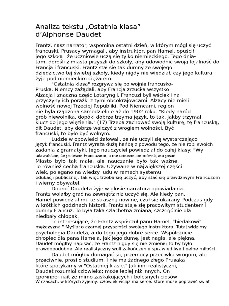 Analiza Tekstu "Ostatnia Lekcja" | PDF