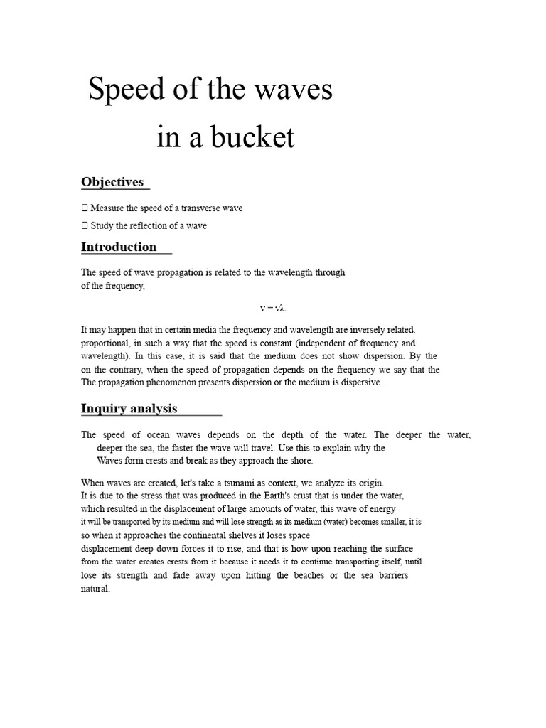 Measuring Wave Speed in a Bucket | PDF | Waves | Frequency