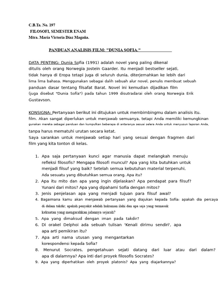 Panduan Analisis Film Dunia Sofia | PDF