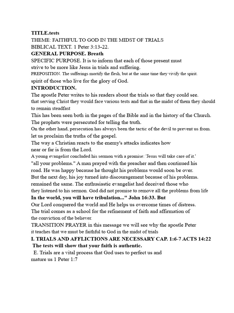 Faithfulness To God in Spite of Trials - 031208 | PDF | Jesus | God In ...