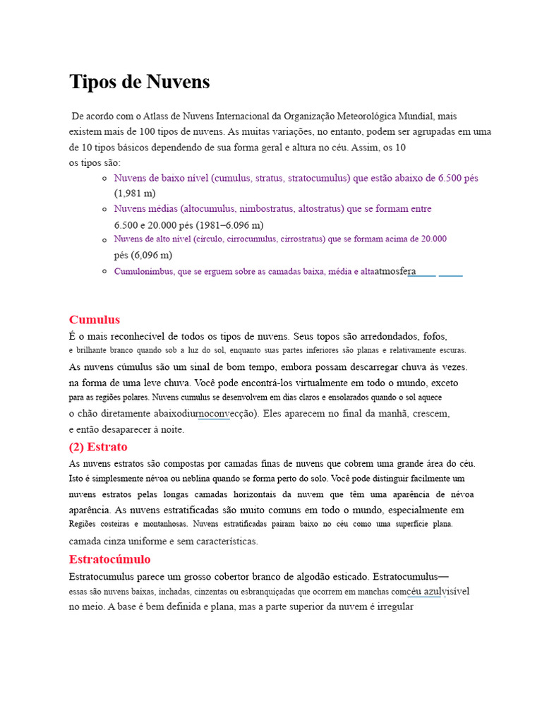 Tipos de Nuvens | PDF | Nuvem | Céu