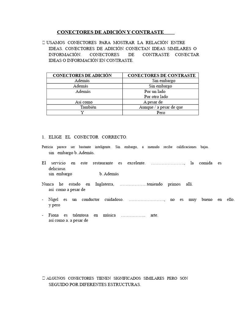 Conectores de Adición y Contraste | PDF
