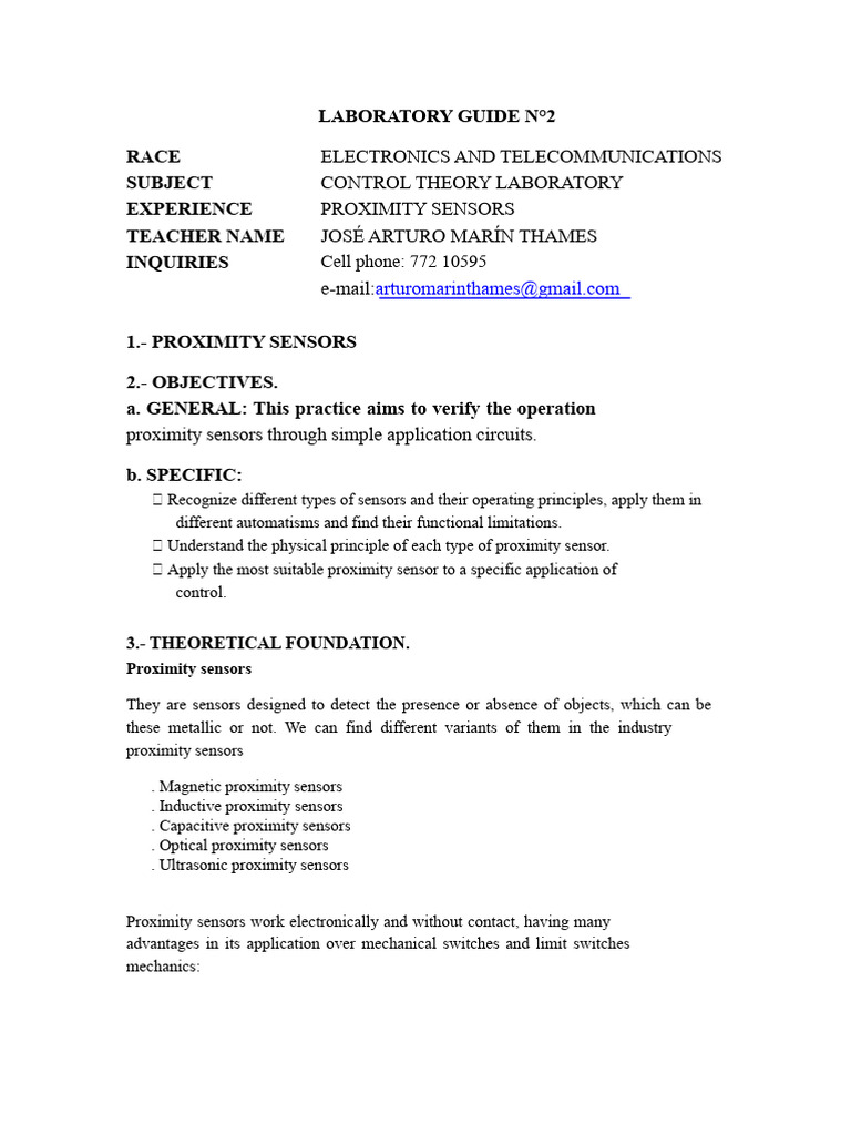 LABORATORY GUIDE N°2 PROXIMITY SENSORS | PDF | Power Supply | Direct Current