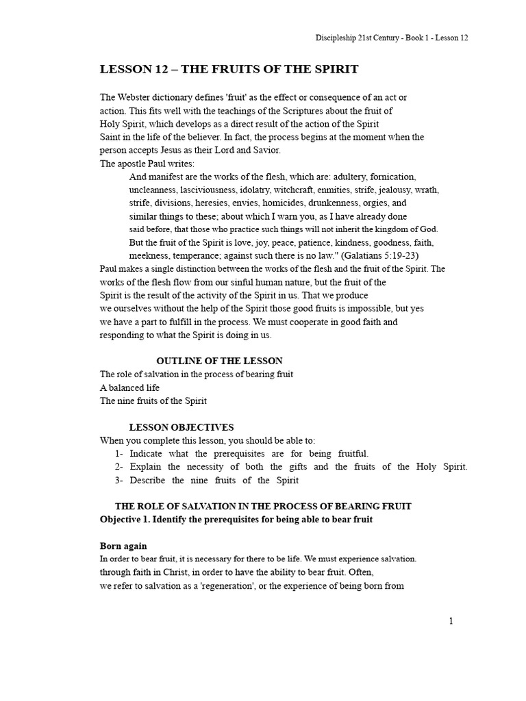 12_BOOK 1 - LESSON 12 - the fruits of the spirit | PDF | Fruit Of The ...