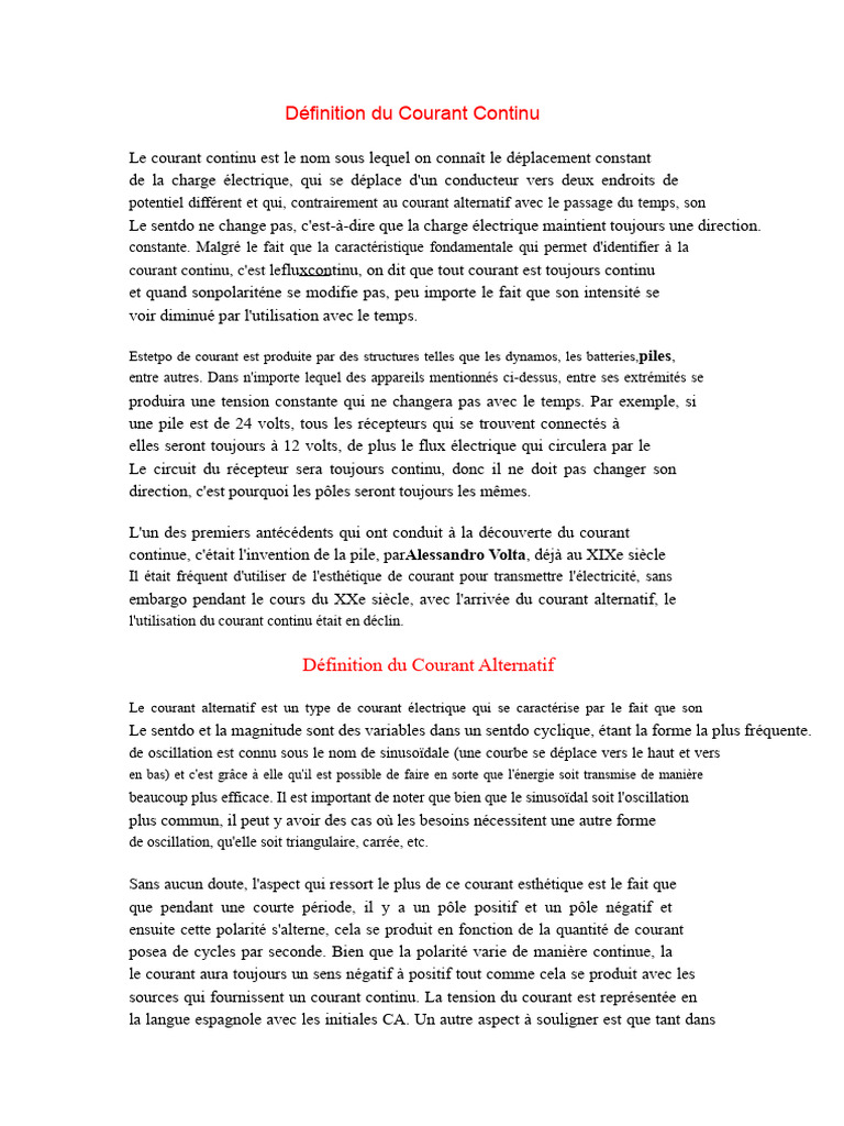 Définition du Courant Continu | PDF | Courant électrique | Courant continu