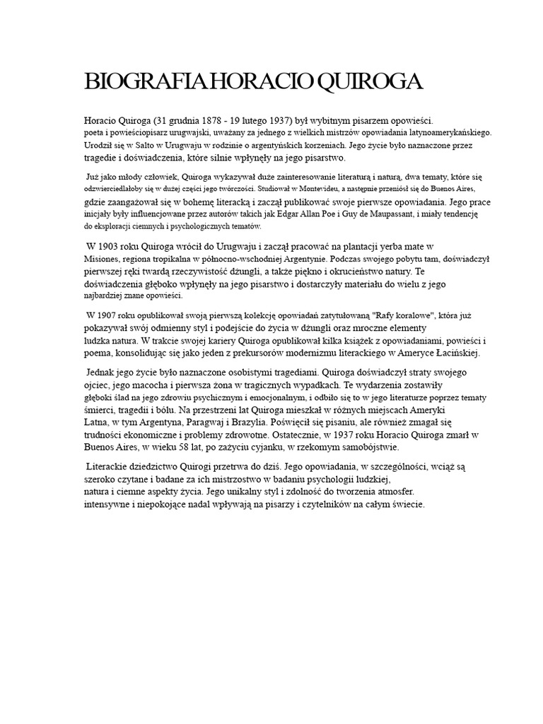 Biografia Horacio Quiroga | PDF