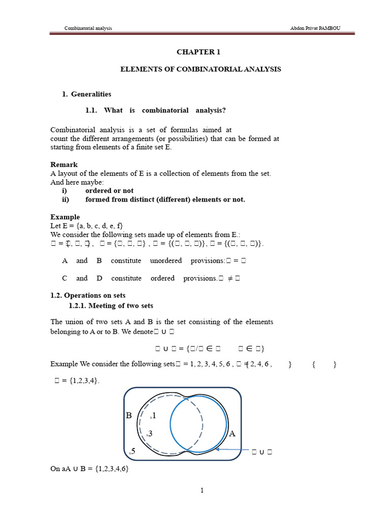 Chapter 1 combinatorial analysis | PDF | Intersection (Set Theory) | Empty Set