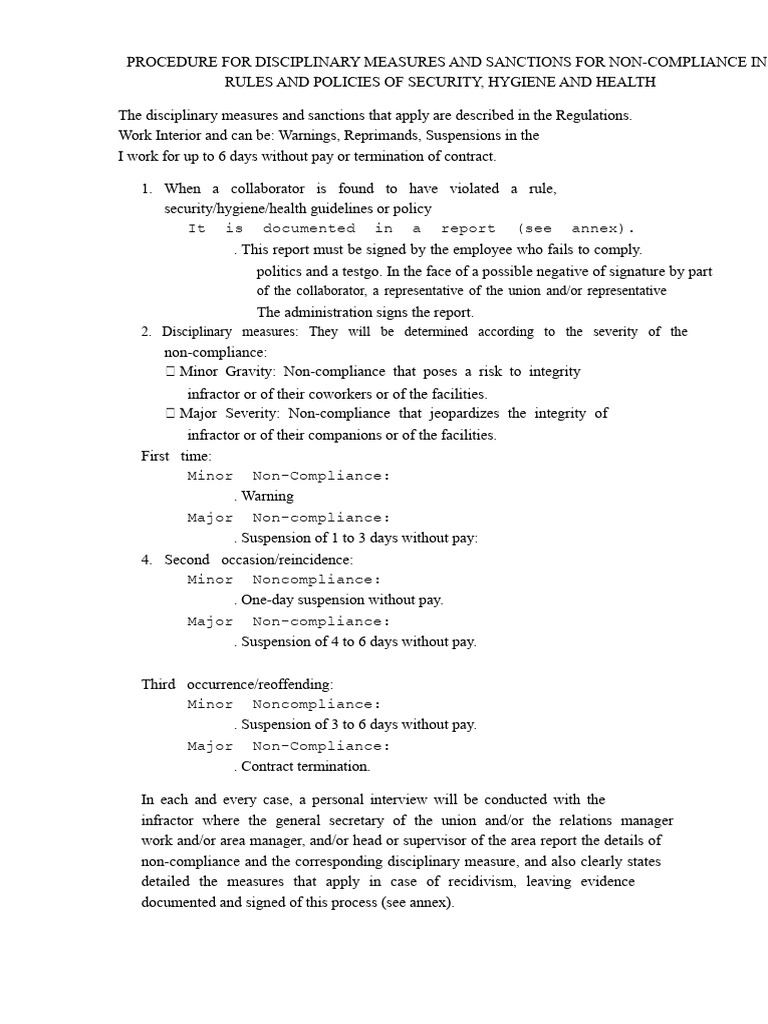 Disciplinary Measures for Non-Compliance | PDF | Regulatory Compliance ...