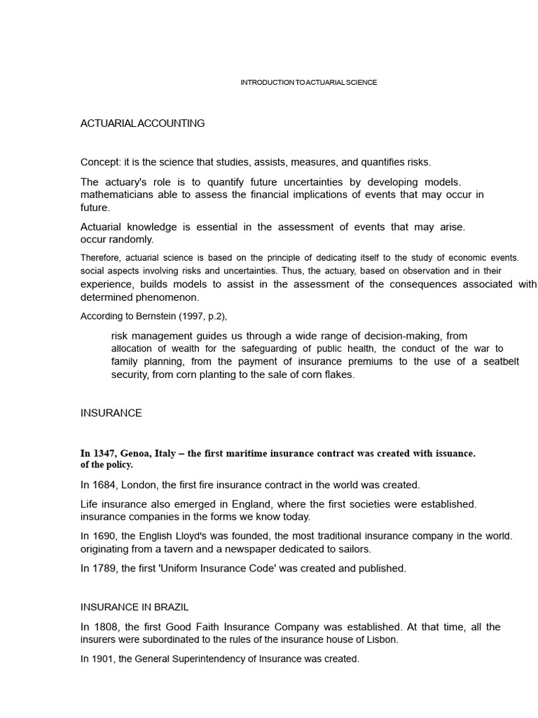 Overview of Actuarial Science and Insurance | PDF | Insurance | Reinsurance