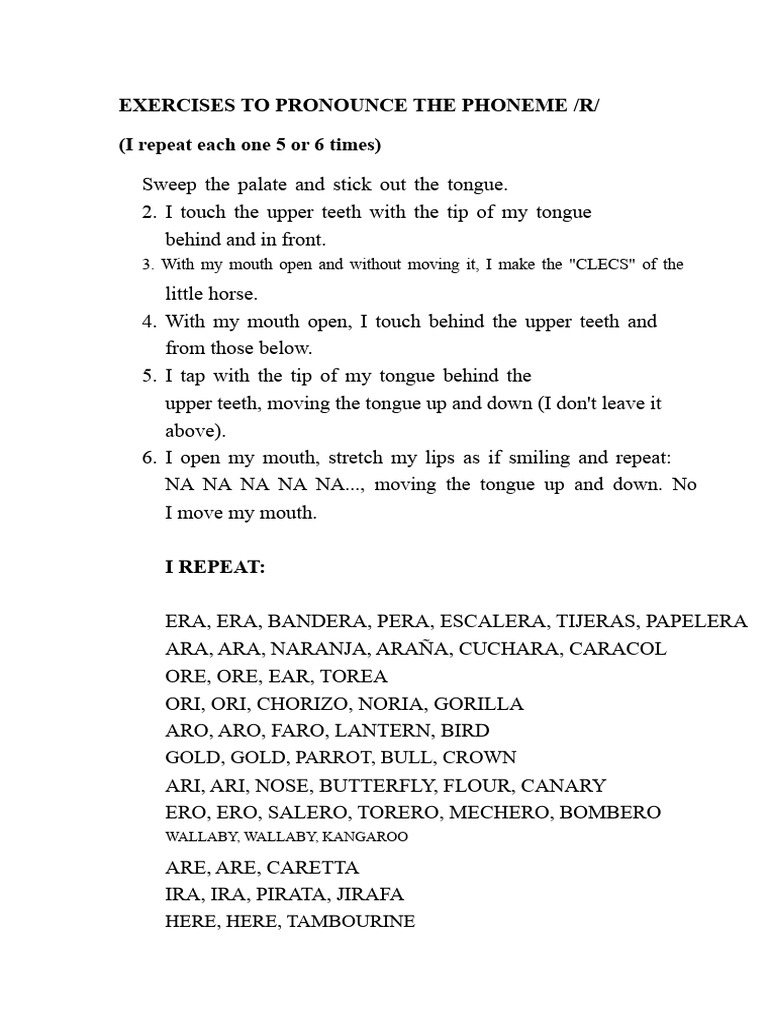 Exercises for Pronouncing /R/ Phoneme | PDF