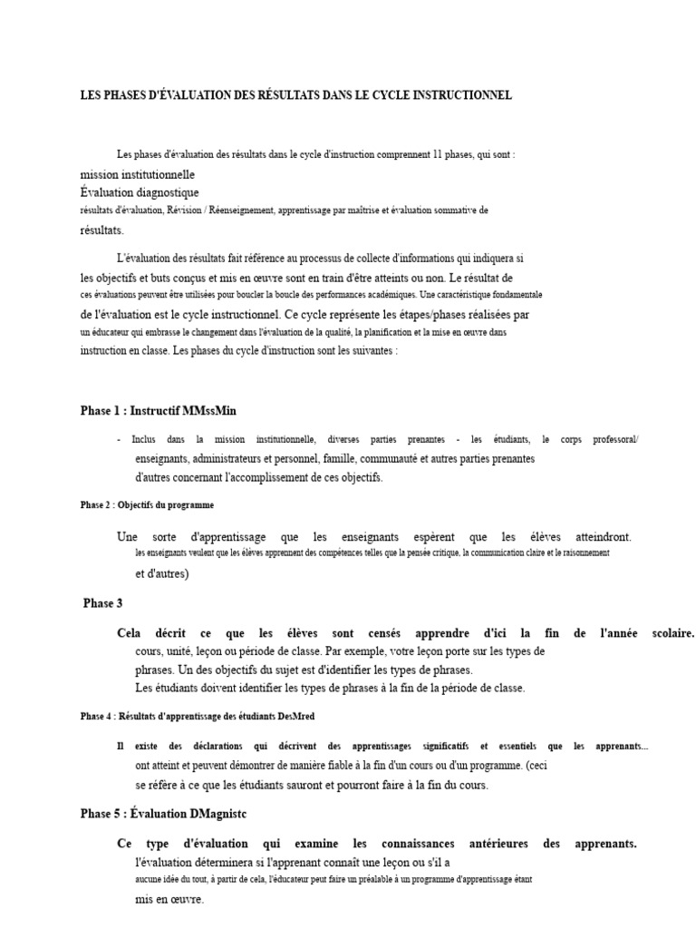 Phases d'Évaluation dans le Cycle Instructionnel | PDF | Apprentissage ...