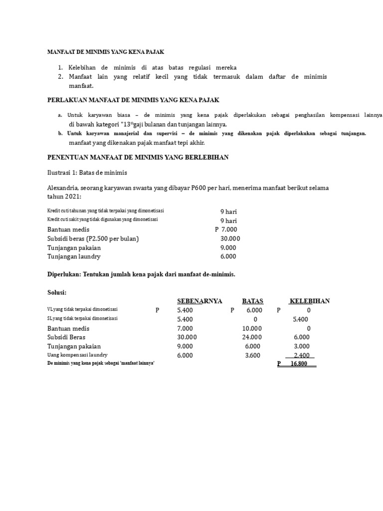 Manfaat De Minimis Kena Pajak untuk Karyawan | PDF