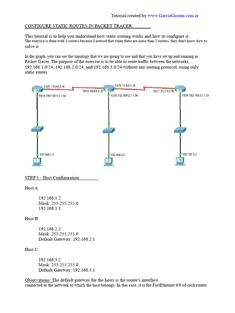 Static Routing in Packet Tracer Guide | PDF | Router (Computing) | Ip ...