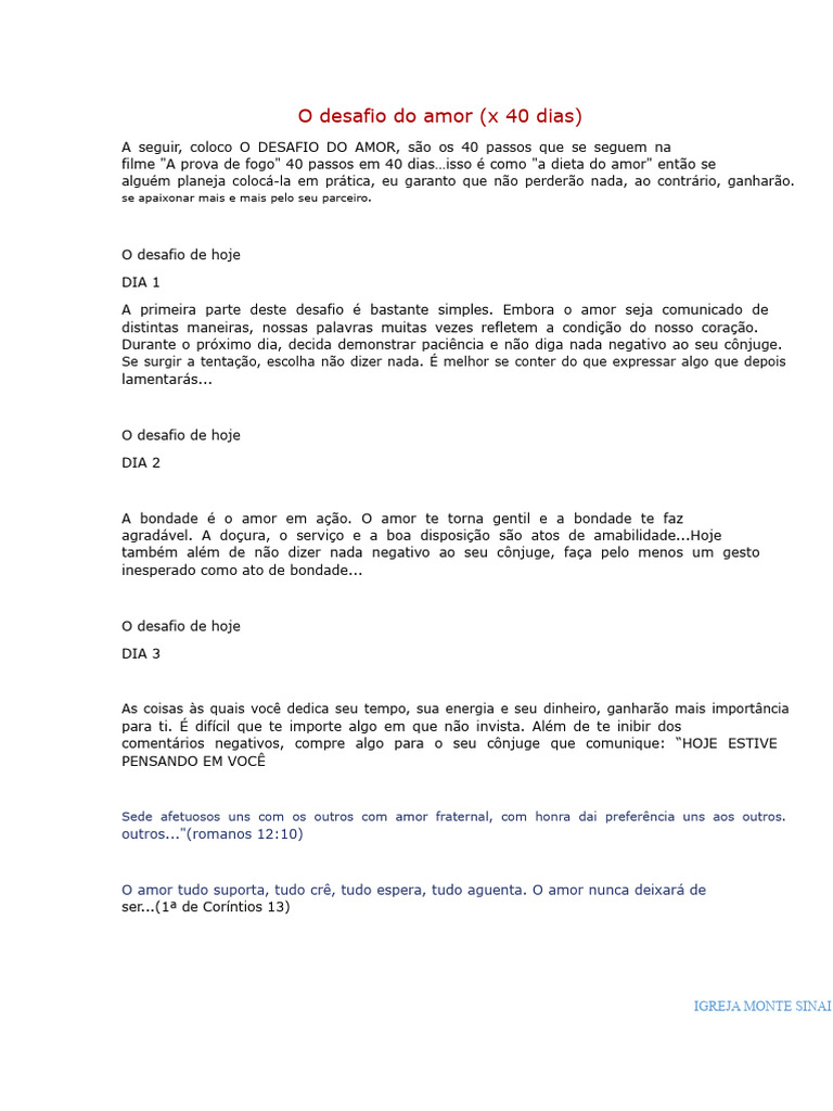 Desafio do Amor: 40 Dias de Conexão | PDF | Amor | Oração