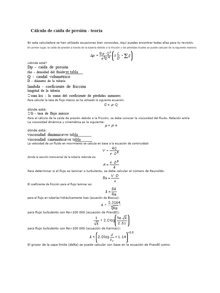Cálculo de Pérdida de Presión | PDF | Numero Reynolds | Gases