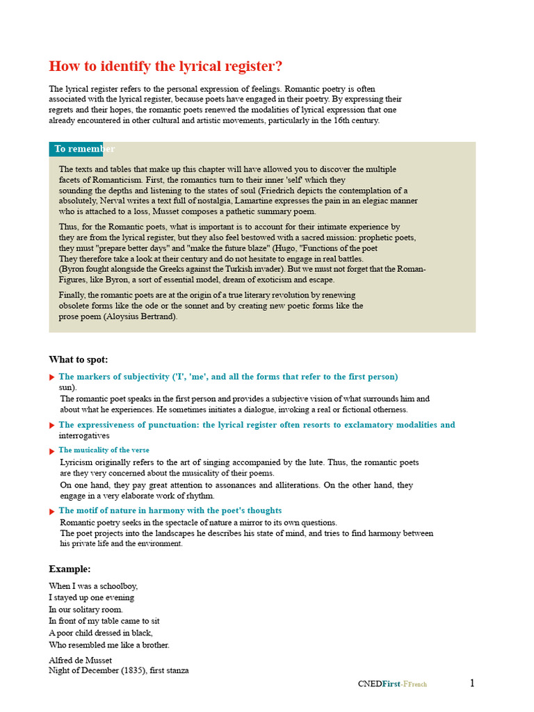 Lyricism Sheet | PDF | Romanticism | Poetry