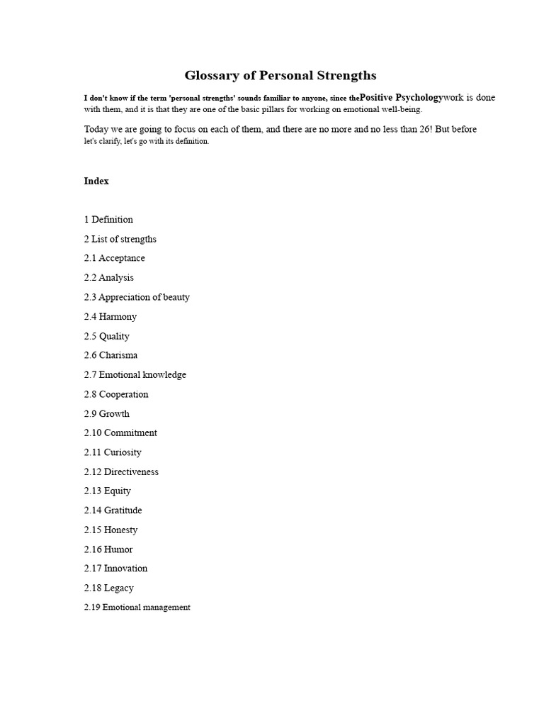 Glossary of Personal Strengths | PDF | Experience | Motivation